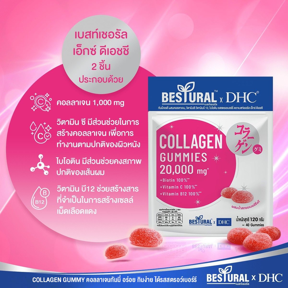 Bestural x DHC Collagen Gummy คอลลาเจนแบบเคี้ยว (40 เม็ด) 8 ซอง