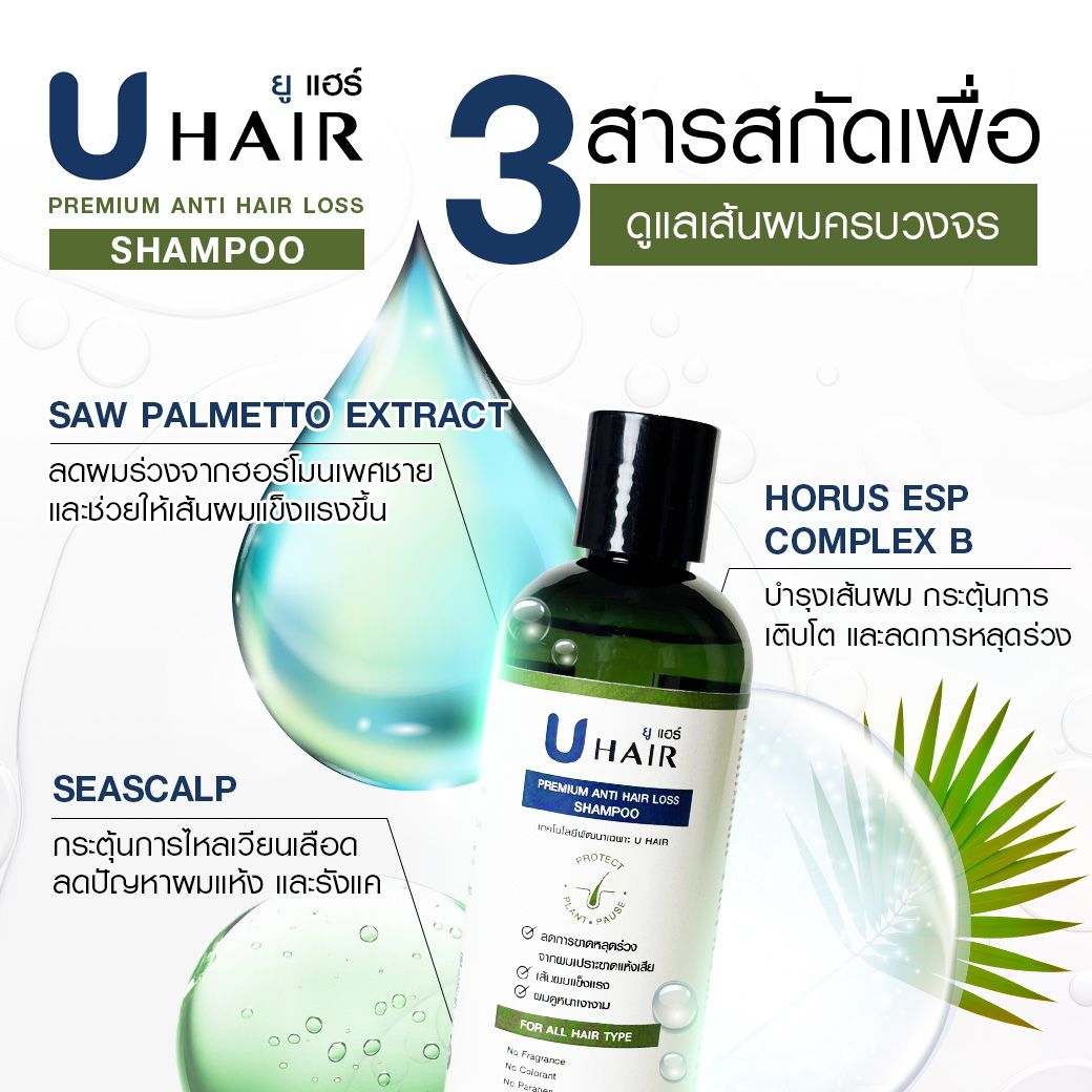 U hair premium anti hair loss shampoo (200ml.) 1 ขวด